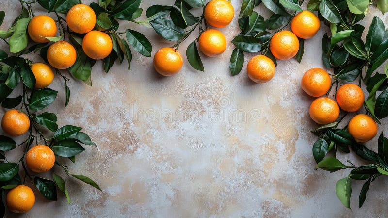 Orange Fruit with Green Leaves on Light Backdrop Stock Image - Image of ...