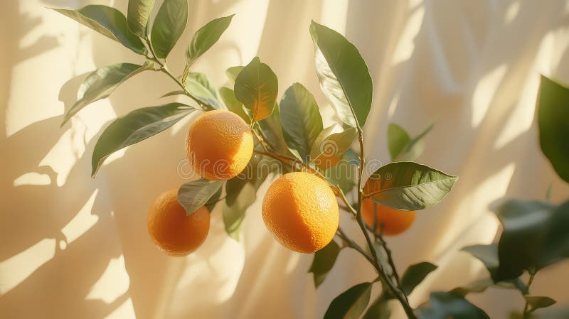 Orange Fruit with Green Leaves on Light Backdrop Stock Photo - Image of ...