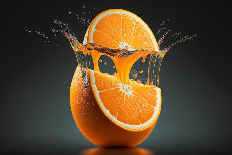 Orange Fruit and Juice Splash. Refreshig Fruits Concept. Melting Fruit ...