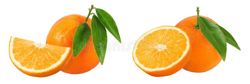 Orange Fruit with Leaves Isolated on White Background with Full Depth ...