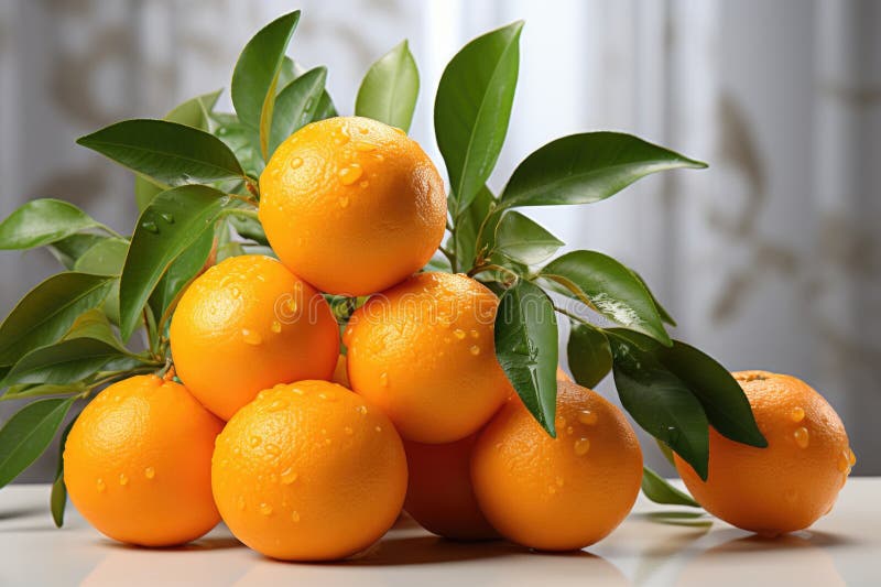 Orange Fruit with Leaves on Th Stock Illustration - Illustration of ...