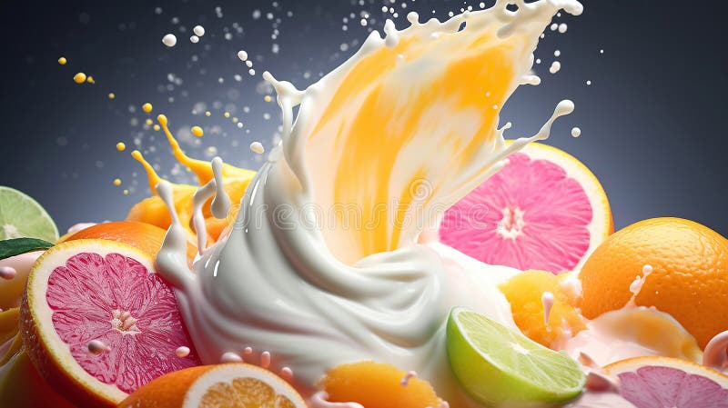 Orange Fruit Milk Splash Background. Generative AI Stock Illustration ...