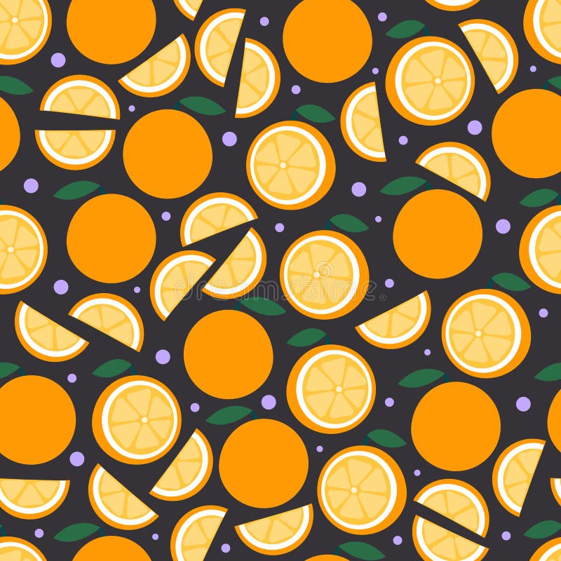 Orange Fruit Pattern on Dark. Bright Beautiful Citrus Seamless ...