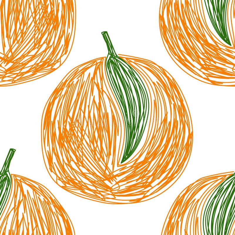 Orange Fruit Seamless Pattern. Food Sketch Illustration Stock Vector ...