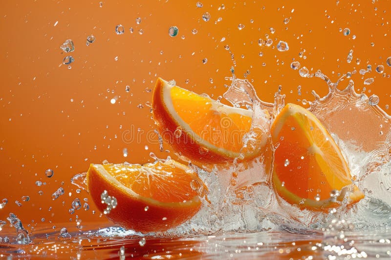 Orange Fruit Slice with Water Splash, Dynamic Composition of Flying ...