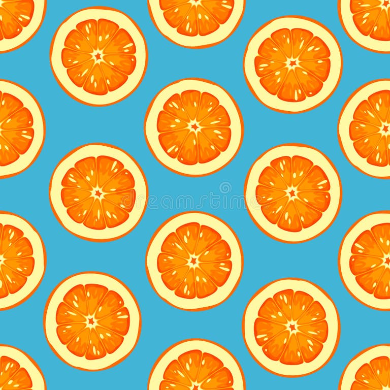 Orange Fruit Slices on Blue. Fruit Print. Vector Seamless Pattern Stock ...