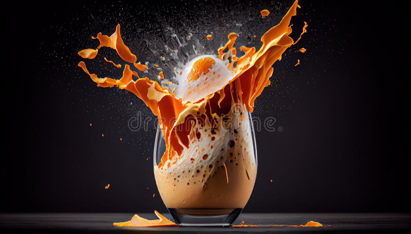 Orange Fruit Smoothie-Juice Splashing or Dripping on Black Backdrop AI ...