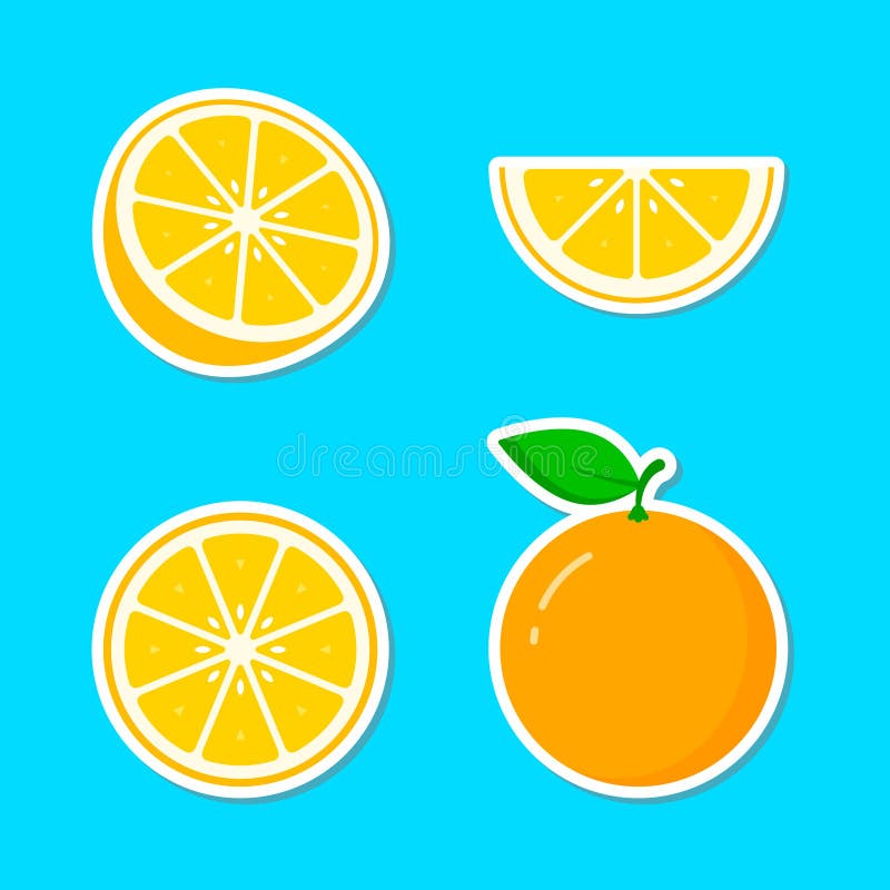 Orange Fruit Sticker Icon Collection, Vector Colorful Set, Cut of ...