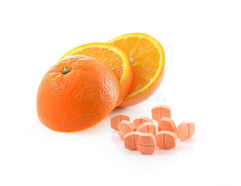 Orange Fruit with Vitamin C Tablet on White Background Stock Image ...