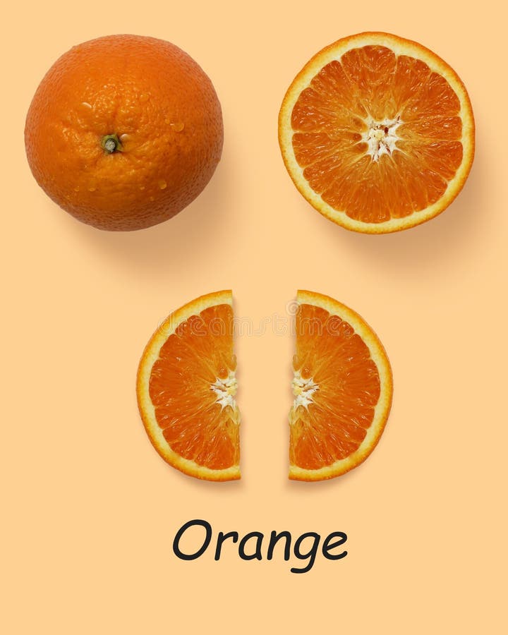 Orange Fruit and Orange Half on Orange Background Stock Image - Image ...