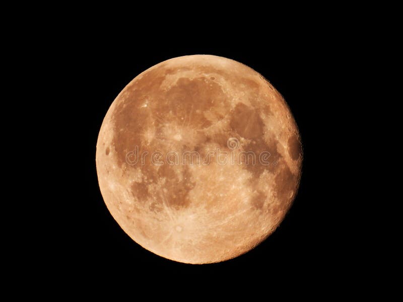 Full Moon Shines Orange in Springtime April Night Sky Stock Photo ...