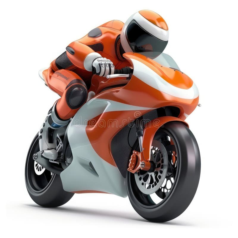 Orange Motorcycle Racer, Futuristic Design, White Background Stock ...