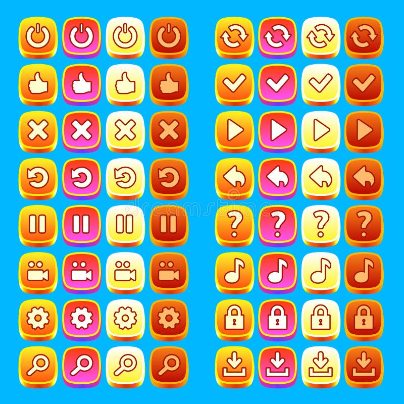 Orange Game Icons Buttons Icons Interface, Ui Stock Vector ...