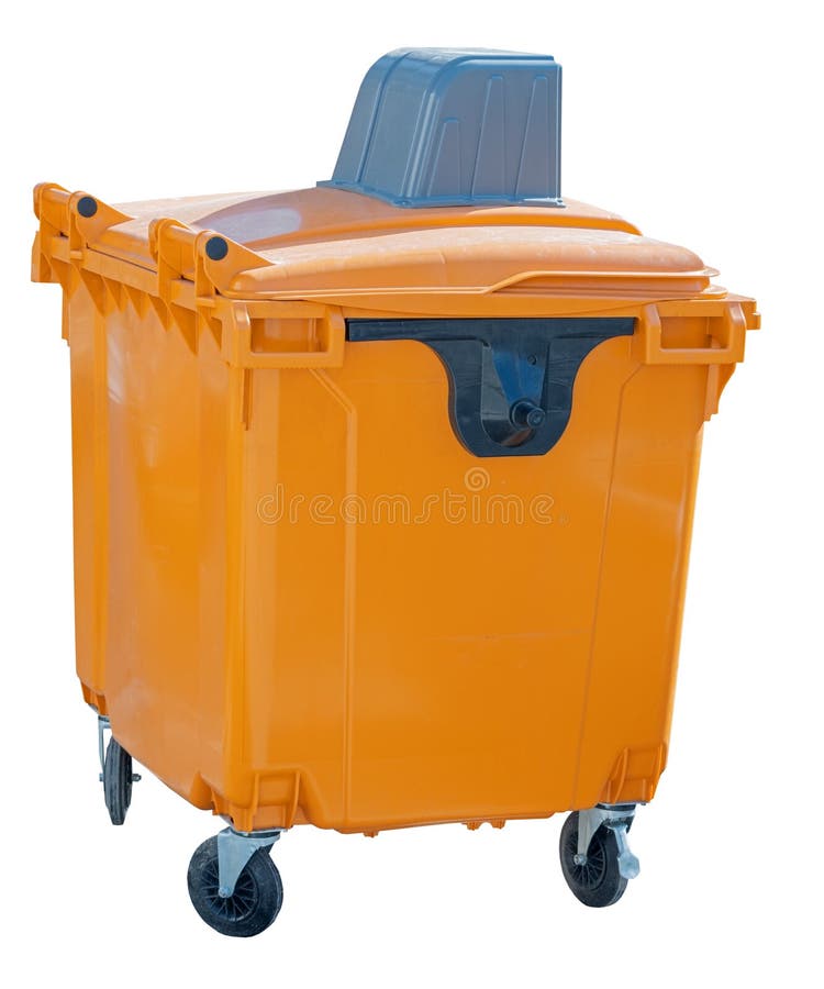Orange Garbage Container on White Stock Image - Image of pollution ...