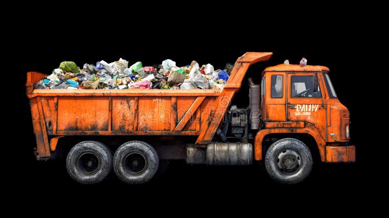 Orange Garbage Truck Filled with Assorted Trash Stock Photo - Image of ...