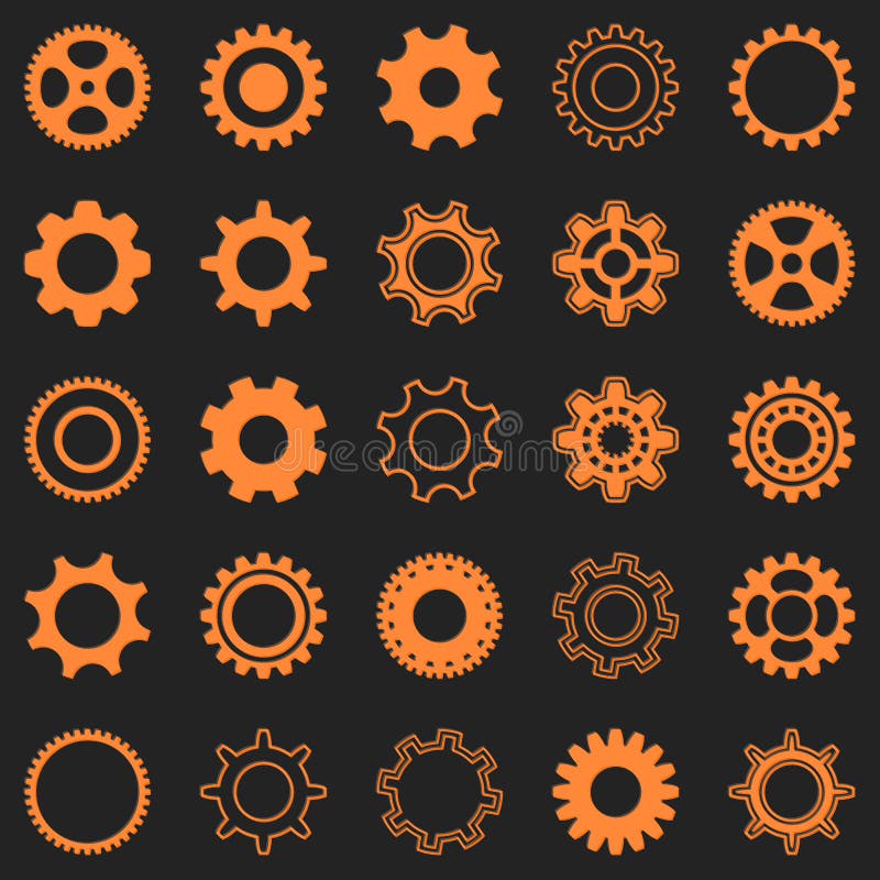 Orange gear wheel icons stock vector. Illustration of motor - 64764498