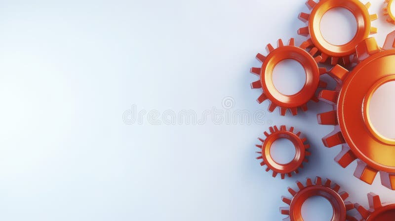Orange Gears on Light Blue Background Abstract Mechanical Stock ...
