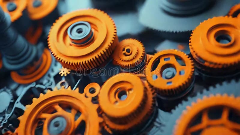 Orange Gears Rotating Smoothly in Complex Mechanism Stock Video - Video ...
