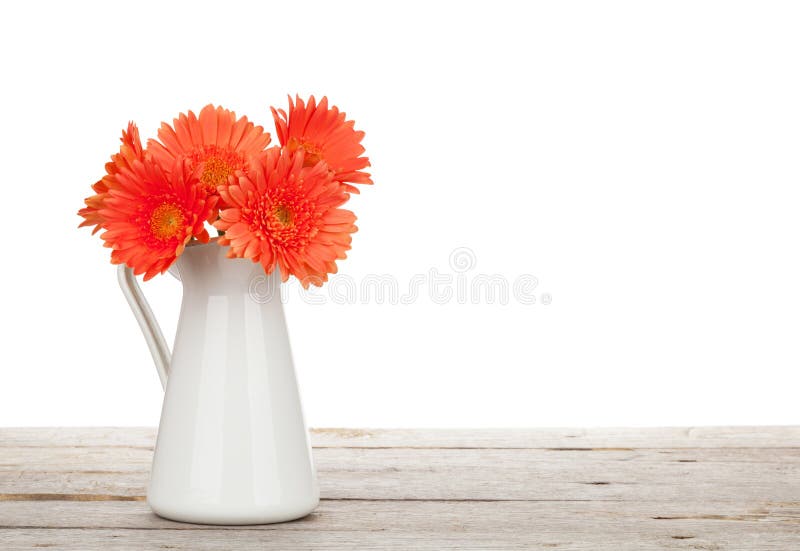 Orange Gerbera Flowers in Pitcher Stock Photo - Image of dahlia, fresh ...