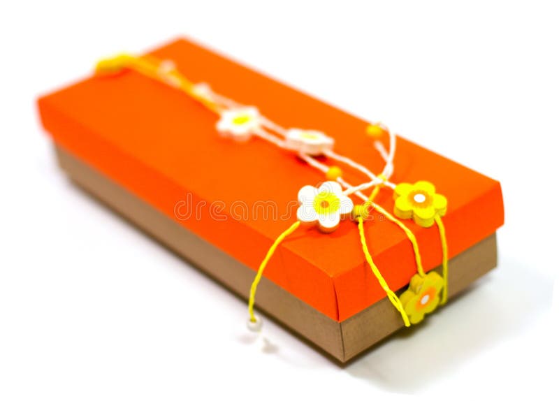 Orange Gift Box With Decoration Stock Photo - Image of ribbon ...