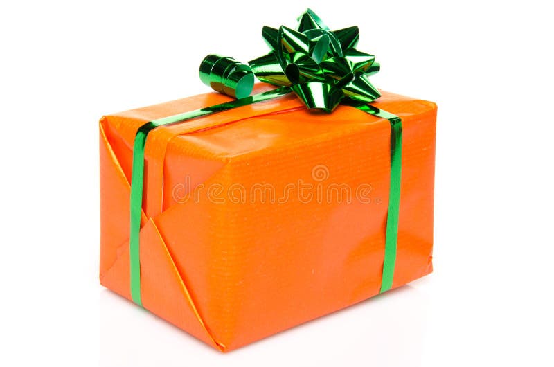 Orange Gift Box with a Green Bow Stock Image - Image of gifts, holiday ...