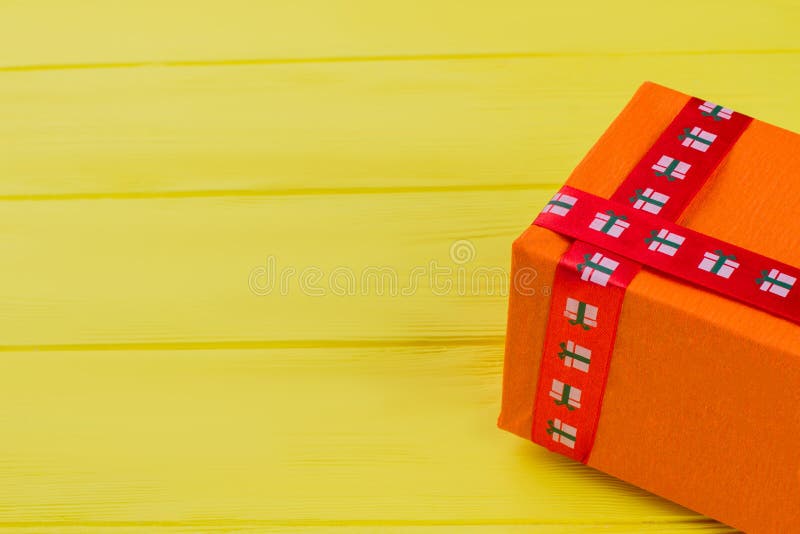 Orange Gift Box with Stylish Red Stripe. Stock Photo - Image of ...