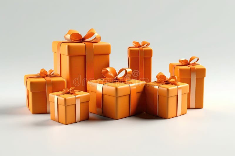 Orange Gift Boxes Set on White Background, 3D. Generative AI Stock ...