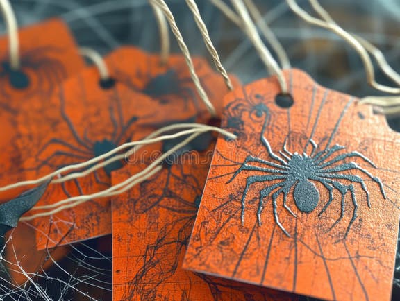 Embossed Spider Web Halloween Gift Tags Stock Photo - Image of handmade ...