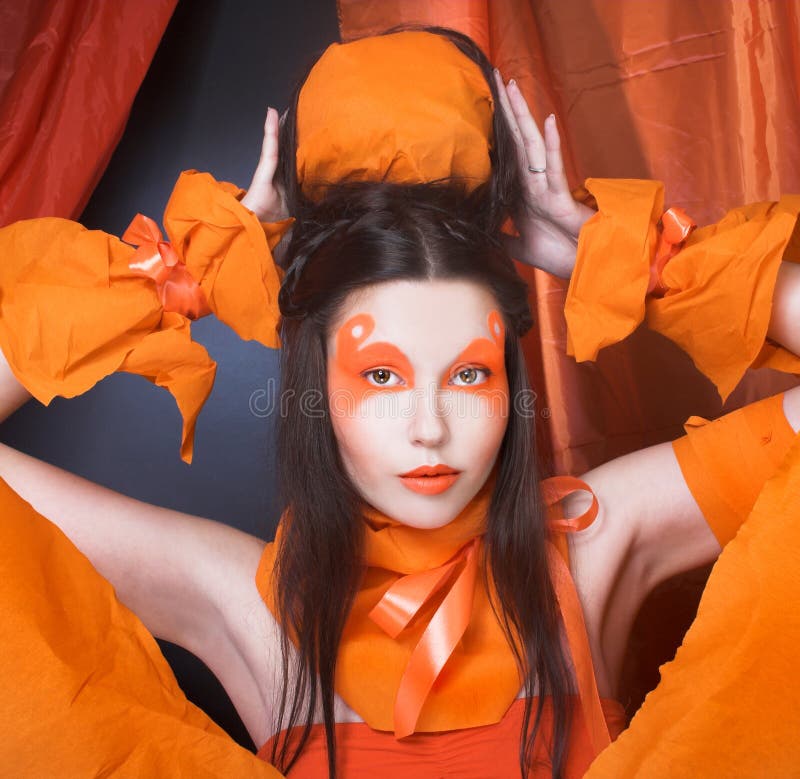 Orange girl. stock photo. Image of adult, paper, glamour - 37758532