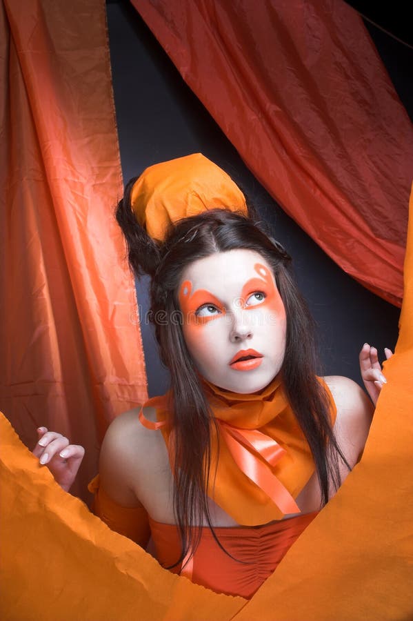 Orange girl. stock image. Image of female, adult, faceart - 37863317