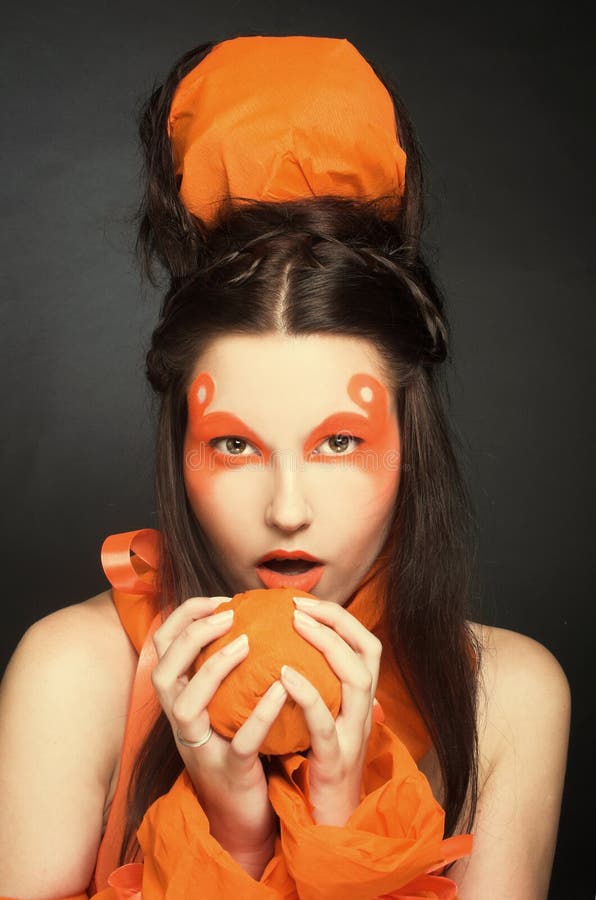 Orange girl. stock photo. Image of paint, beautiful, hair - 37863182