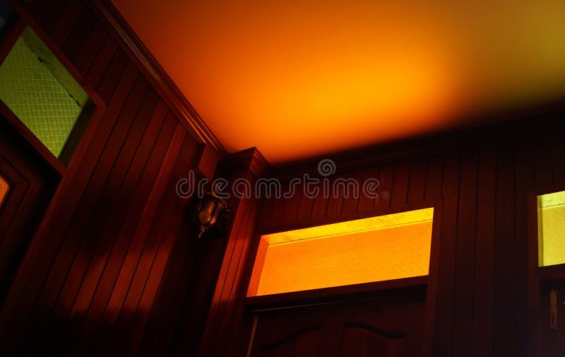 The Orange Glass Window Over the Old Door Stock Photo - Image of space ...