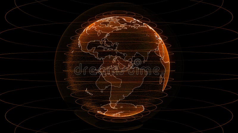 Orange Global Network, Illustration Earth Map Particle Stock ...