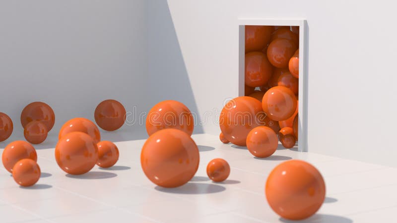 Orange Glossy Balls Falling and Rolling. White Room, Hard Light ...