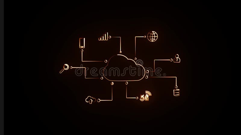 Orange Glowing Cloud Computing Network Animation Abstract Tech Concept ...