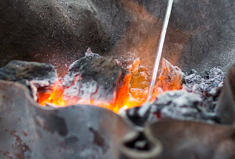 Orange Glowing Coal Covered with Ash Close Up Stock Photo - Image of ...