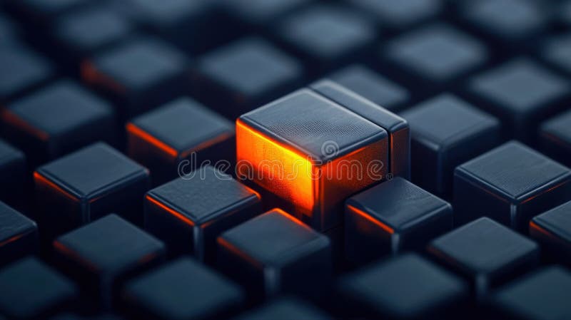 Orange Glowing Cube among Black Cubes, Representing Artificial ...