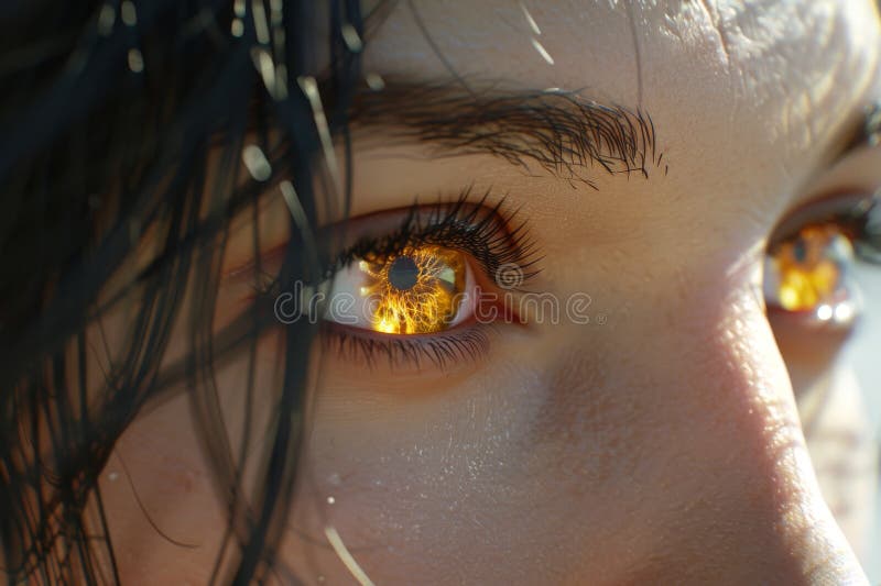 Orange Glowing Eye with Digital Elements, Vibrant and Detailed, Sci Fi ...