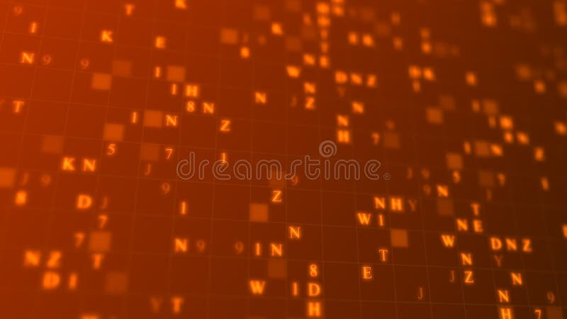 Orange Glowing Letters and Numbers Matrix on an Abstract Background ...