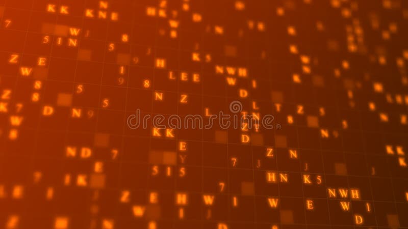 Orange Glowing Letters and Numbers Matrix on an Abstract Background ...