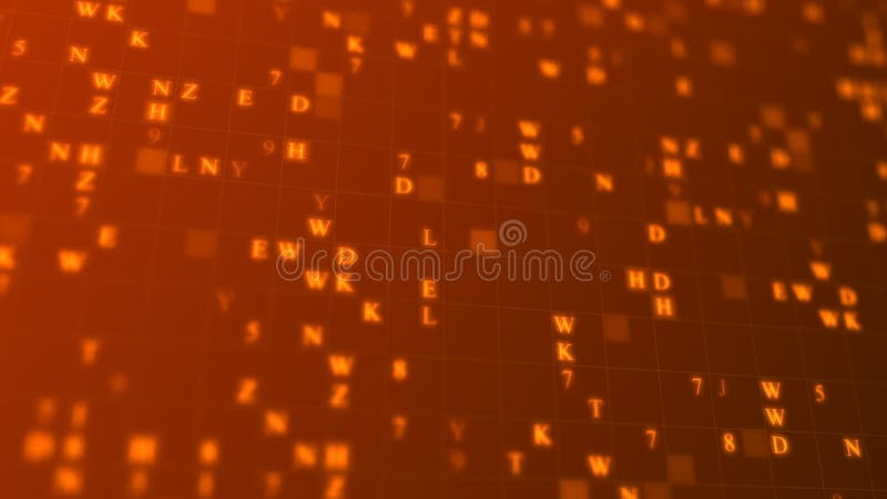 Orange Glowing Letters and Numbers Matrix on an Abstract Background ...