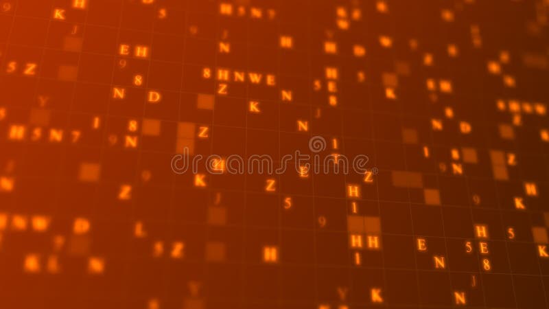 Orange Glowing Letters and Numbers Matrix on an Abstract Background ...