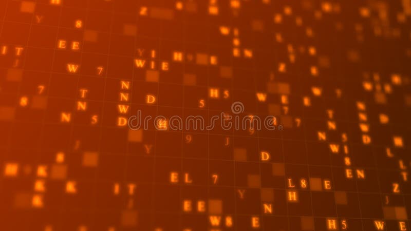Orange Glowing Letters and Numbers Matrix on an Abstract Background ...