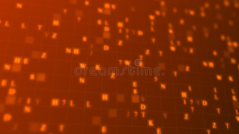 Orange Glowing Letters and Numbers Matrix on an Abstract Background ...