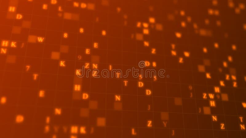 Orange Glowing Letters and Numbers Matrix on an Abstract Background ...