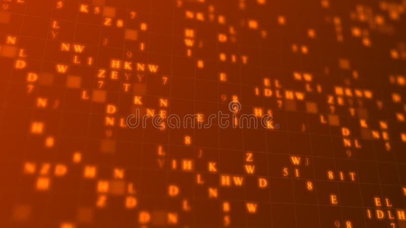 Orange Glowing Letters and Numbers Matrix on an Abstract Background ...