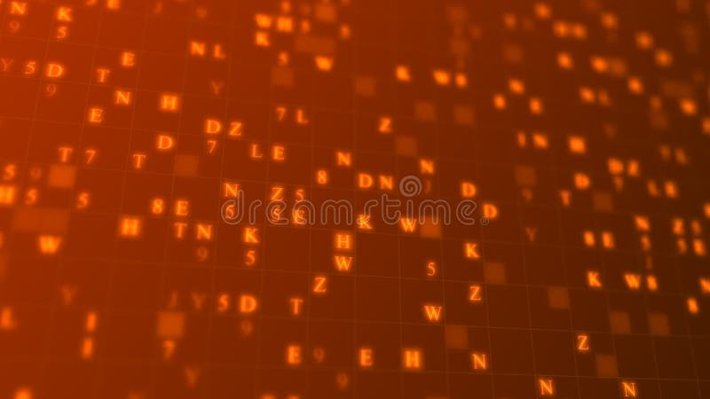 Orange Glowing Letters and Numbers Matrix on an Abstract Background ...