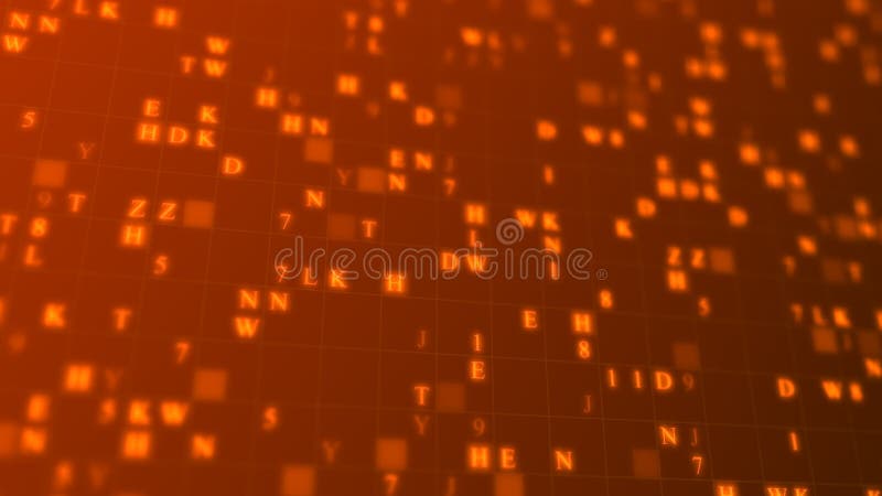 Orange Glowing Letters and Numbers Matrix on an Abstract Background ...