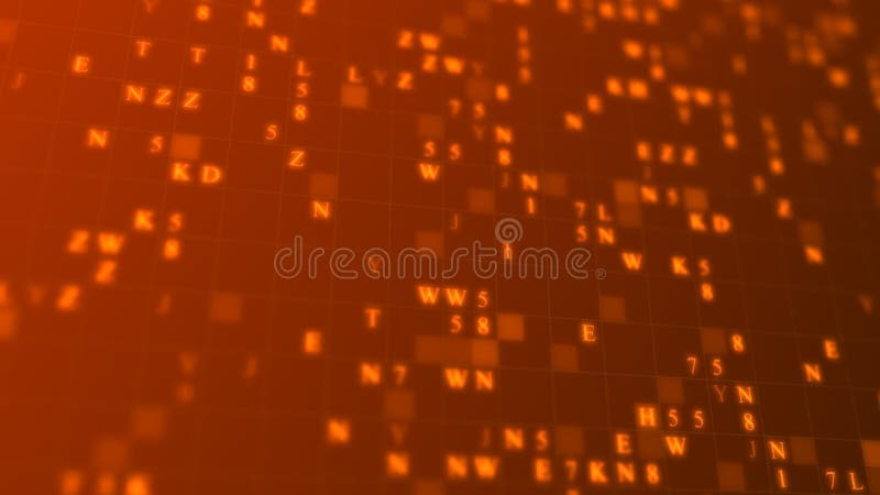 Orange Glowing Letters and Numbers Matrix on an Abstract Background ...
