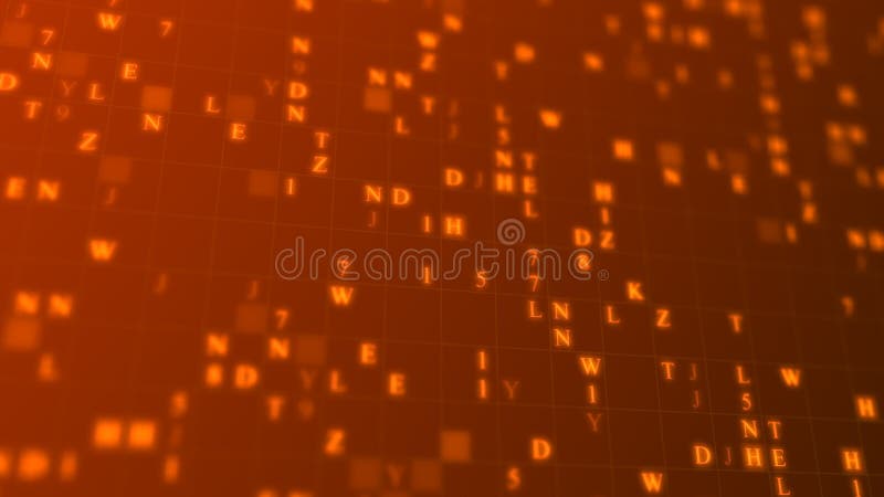 Orange Glowing Letters and Numbers Matrix on an Abstract Background ...